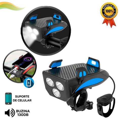 Farol Bike Led Bicicleta Recarregável USB 5 Modos Buzina 130db 5