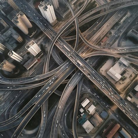 Vista A Rea De La Intersecci N De La Autopista Con Coches Carreteras Y