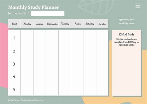 Study Plan Templates To Edit Online
