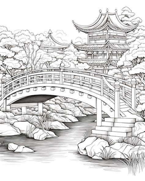 Premium Photo Japanese Bridge Drawing And Coloring Pages