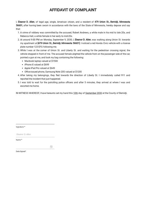 Affidavit Of Complaint Pdf