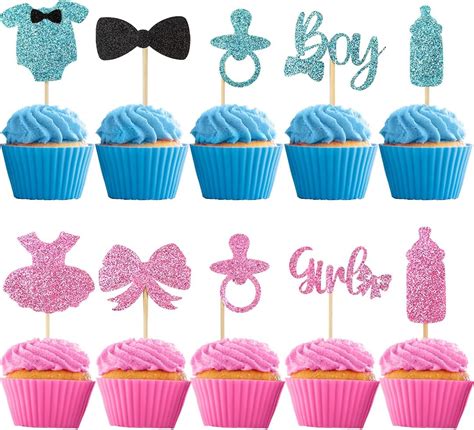 Decorazioni Torta Gender Reveal 30 Pezzi Cake Topper Boy Girl