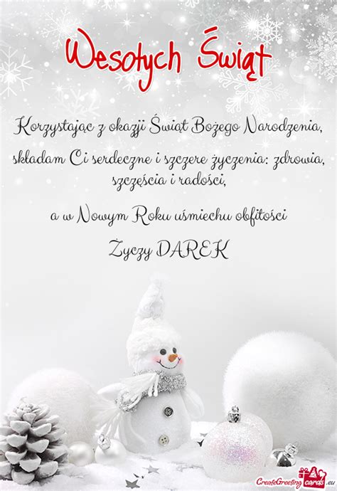 Z okazji Świąt Bożego Narodzenia życzę Ci wesołych i spokojnych świąt