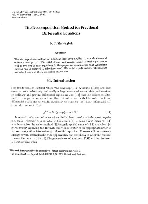 pdf the decomposition method for fractional differential equations