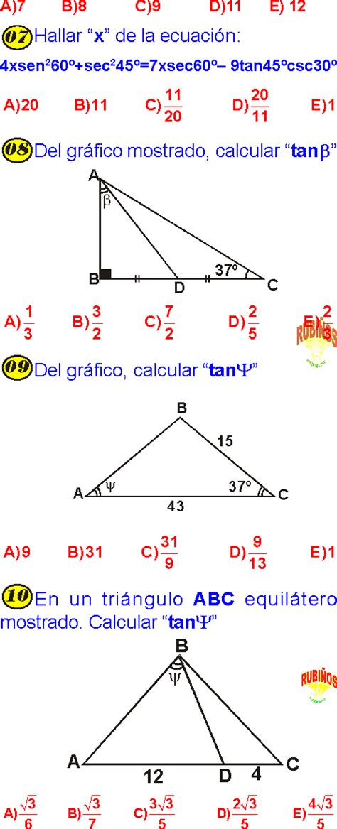 RAZONES TRIGONOMÉTRICAS EN LOS TRIÁNGULOS RECTÁNGULOS NOTABLES