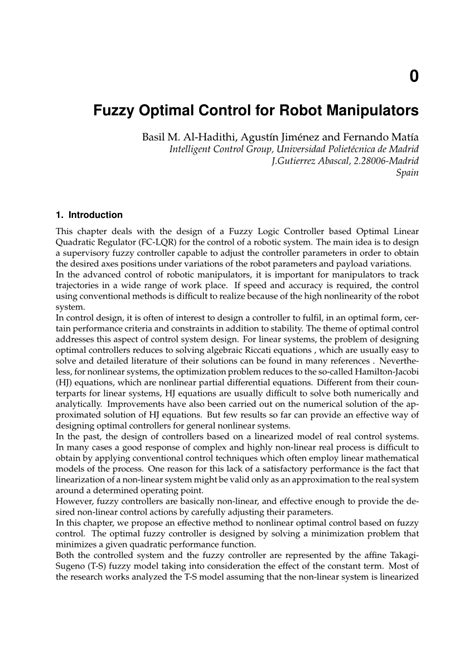 pdf fuzzy optimal control for robot manipulators