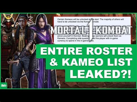 Entire Mk Roster Kameo List Leaked Mortal Kombat Leaks Youtube