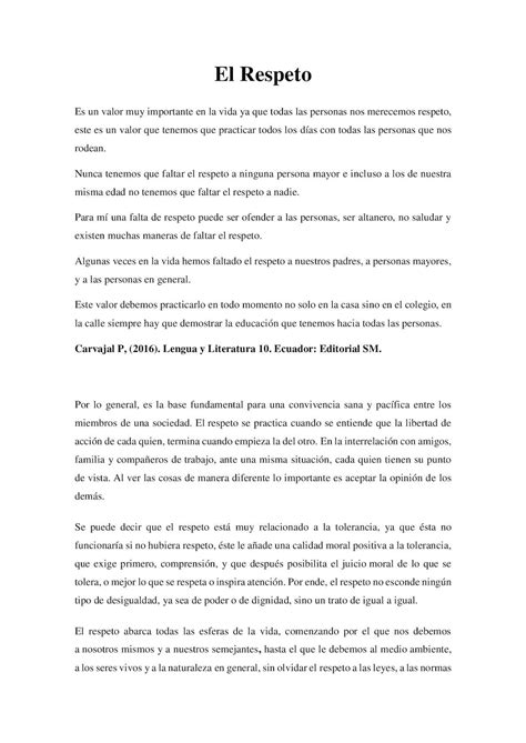 El Respeto Respeto Reflexion Sobre El Respeto Informe De Lectura