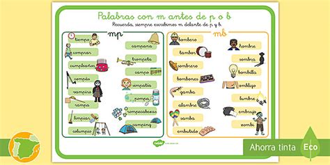 Póster Palabras con m antes de p o b Teacher Made