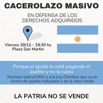 Convocan esta tarde a un cacerolazo masivo en Plaza San Martín Lu24