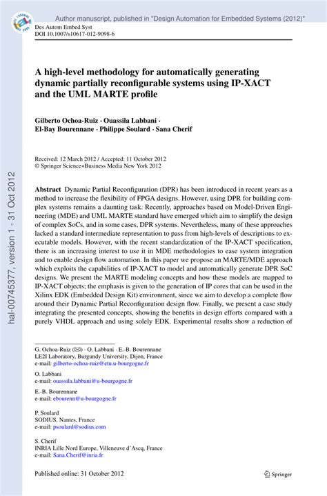 pdf a high level methodology for automatically generating dynamic partially reconfigurable