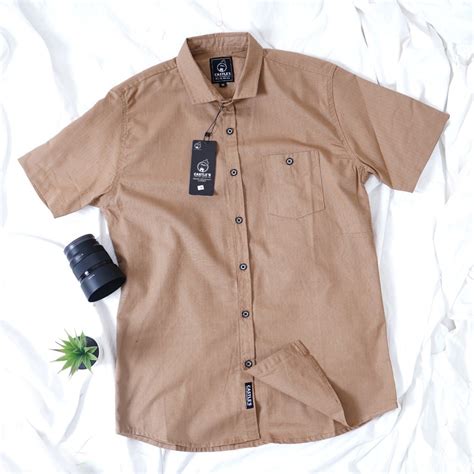 Babedo Kemeja Polos Pria Casual Premium Coklat Susu Lengan Pendek