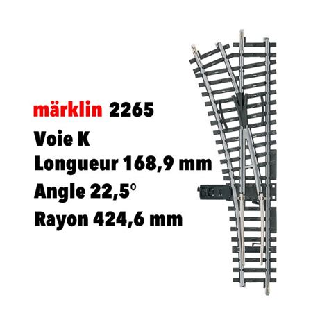 Aiguillage à gauche voie K 168 9 mm rayon 424 6 mm 22 5 MARKLIN