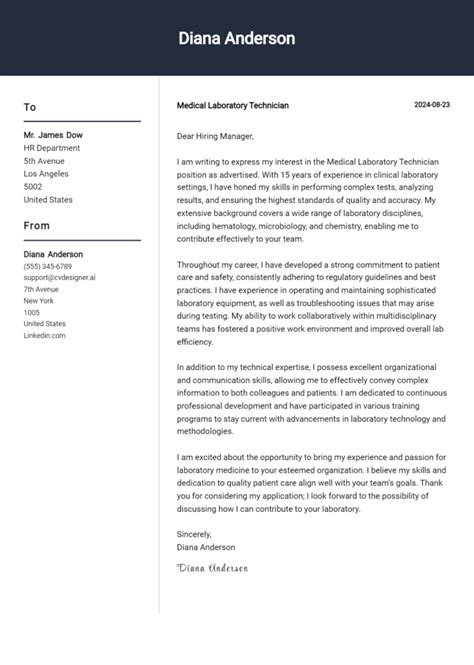 Medical Laboratory Technician Cover Letter Examples And Templates For