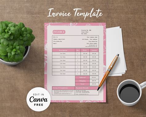 Pink Invoice Template Fully Editable And Printable CANVA FREE Invoice