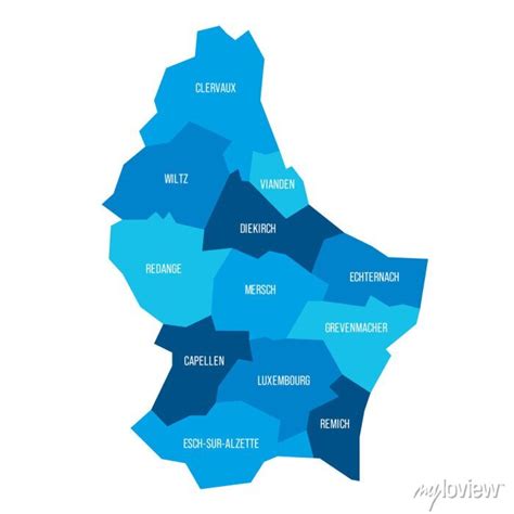Luxembourg Political Map Of Administrative Divisions Cantons Wall
