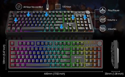 KOORUI Gaming Keyboards 26 RGB Backlit Mechanical Keyboard Wired 104