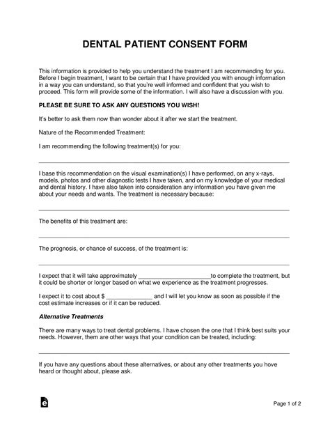 General Dentistry Informed Consent Printable Dental Treatment Consent