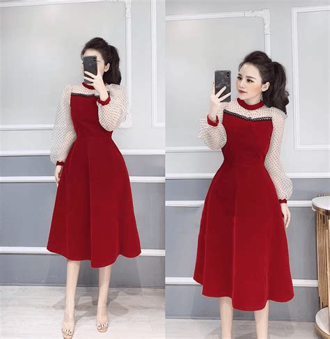 Tuyển chọn 500 mẫu áo đầm nhung đỏ được yêu thích nhất