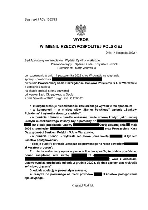 PRAWOMOCNA nieważność umowy Własny Kąt Hipoteczny z maja 2006 r