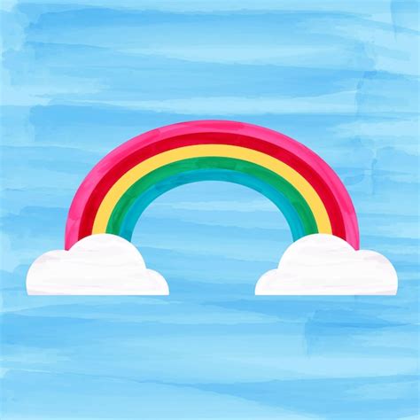 Arco Iris Con Nubes En El Vector De Acuarela De Fondo De Cielo Vector