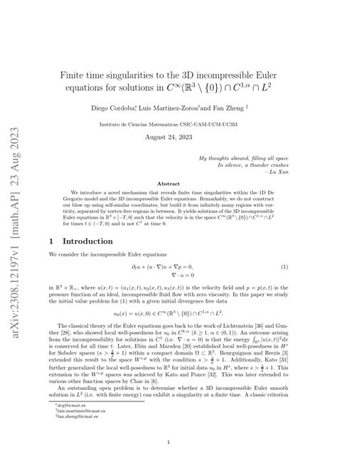 pdf finite time singularities to the 3d incompressible euler equations for solutions in c