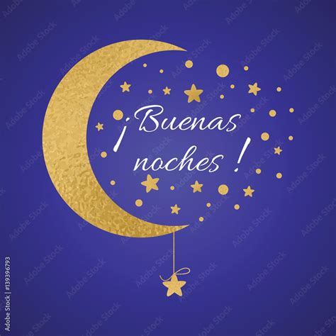 Vector Postcard With Text Good Night In Spanish Language Wishing Card
