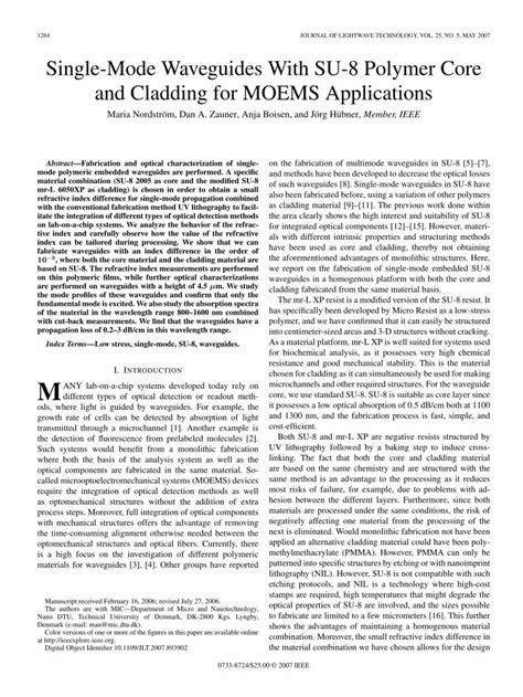 pdf single mode waveguides with su 8 polymer core and cladding for moems applications