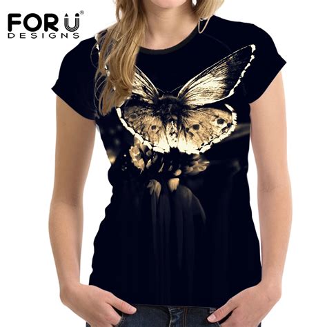 Forudesigns Women Tshirts For Summer T Shirts Women T Shirts 3d Butterfly Retro Black T Shirt