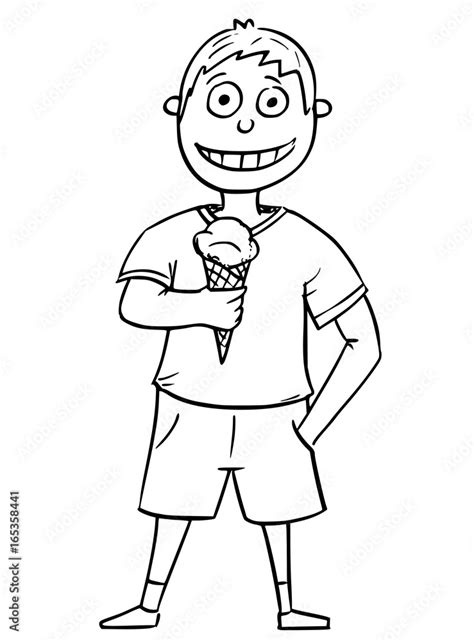 Cartoon Illustration Of Boy Holding Ice Cream Cone Stock Vector Adobe