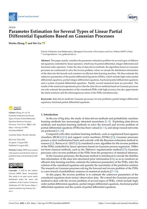 pdf parameter estimation for several types of linear partial differential equations based on