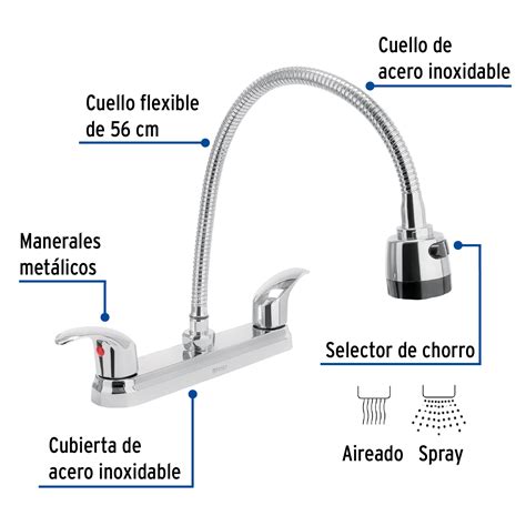 Ficha Tecnica Mezcladora Fregadero 8 Cromo Cuello Flexible Palanca AQUA