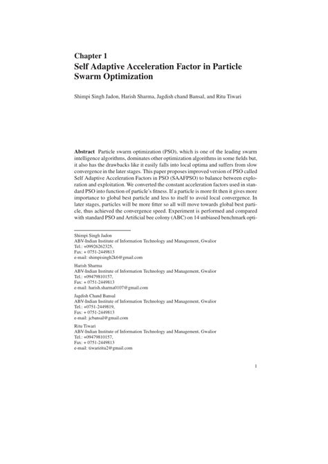 pdf self adaptive acceleration factor in particle swarm optimization