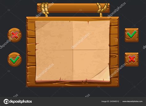 Vector Game Ui Kit Template Wooden Menu Of Graphical User Interface