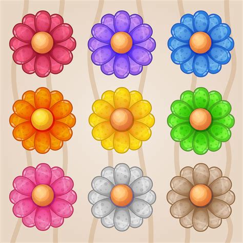Conjunto De Activos De Flores De Dibujos Animados Coloridos 1445902