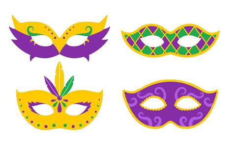 Vector Mardi Gras Set With Carnival Masks Mardi Gras Mask Collection