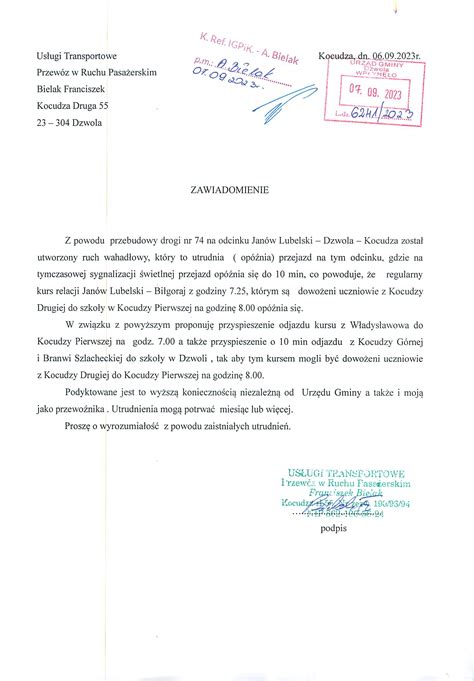 Informacja O Zmianie Godzin Szkolnych Kurs W Autobusowych Gmina Dzwola