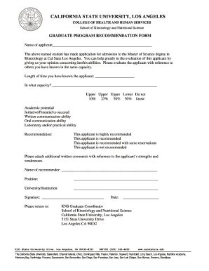 Fillable Online Calstatela Graduate Program Recommendation Form