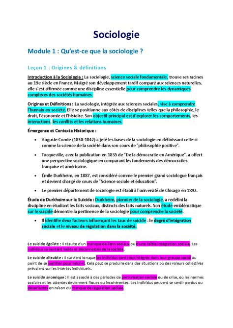 Les Bases De La Sociologie Sociologie Module 1 Quest Ce Que La