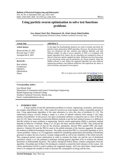 using particle swarm optimization to solve test functions problems pdf