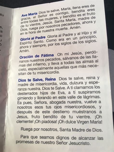 Ave Maria Gloria al padre Oración de Fatima y Dios te salve Reina