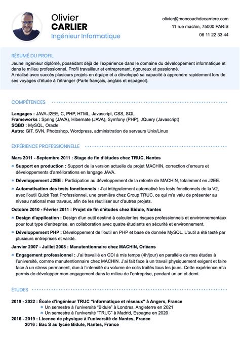 Exemple de CV sans expérience pour premier emploi Mon coach de carrière