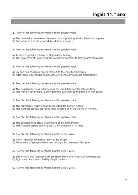 Ing11 Passive Voice Exercícios de gramática sobre a voz passiva
