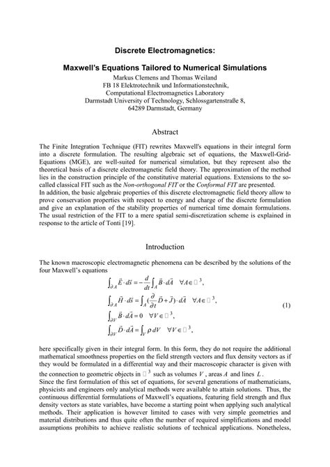 pdf discrete electromagnetics maxwell s equations tailored to numerical simulations