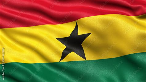3D Illustration Of The Flag Of Ghana Waving In The Wind Stock