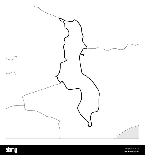 Map Of Malawi Black Thick Outline Highlighted With Neighbor Countries