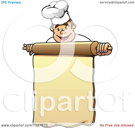 Clipart Of A Cartoon Happy White Male Chef Holding A Rolling Pin Menu