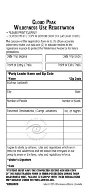 Fillable Online Fs Usda WILDERNESS USE REGISTRaTION USDA Forest