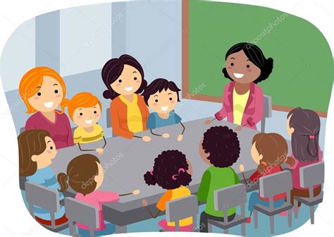 Padres y niños que asisten a una reunión de padres y niños Ilustración
