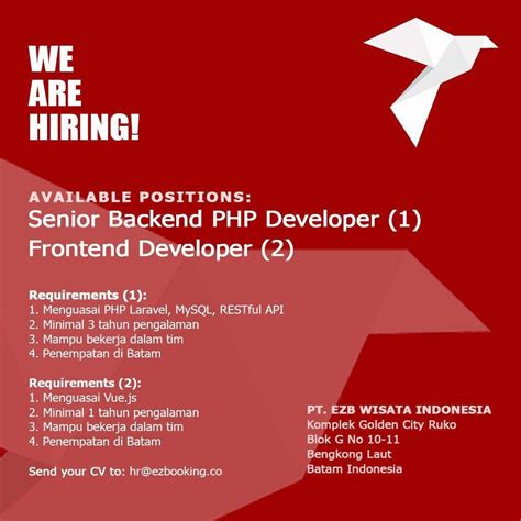 lowongan kerja senior backend and frontend php developer di pt ezb wisata indonesia 2022